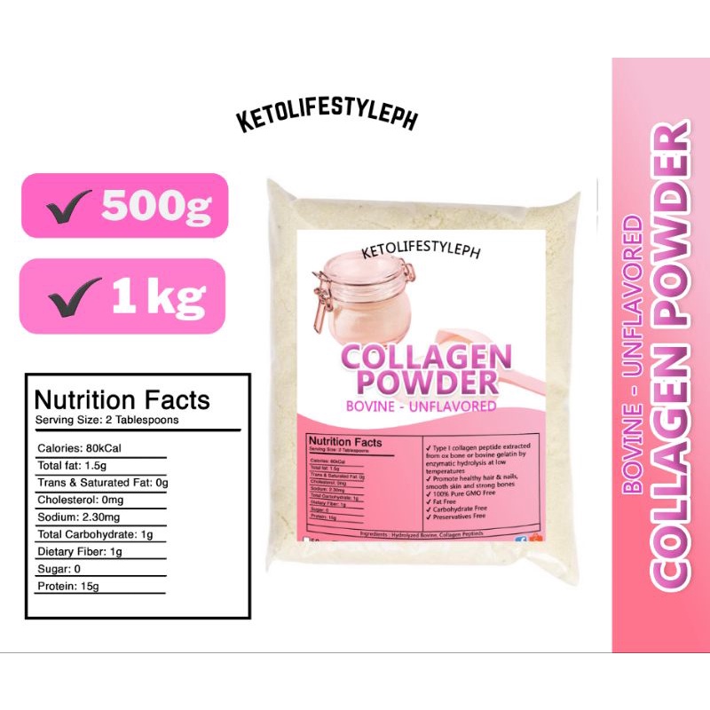 Collagen Powder 500g/1kg (Unflavored/Bovine/Keto & Low-carb Approved ...
