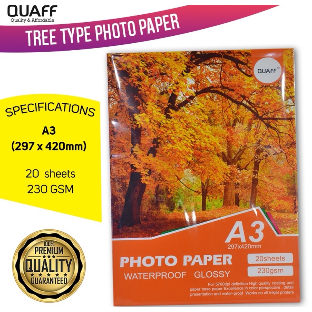 A3 Size Quaff Glossy Photo Paper 230gsm Paper (20sheets) | Shopee ...