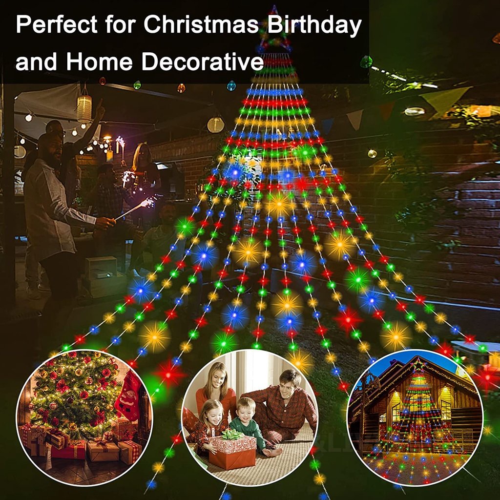 LED Five-pointed Star Waterfall Light Christmas Hanging Tree Outdoor ...