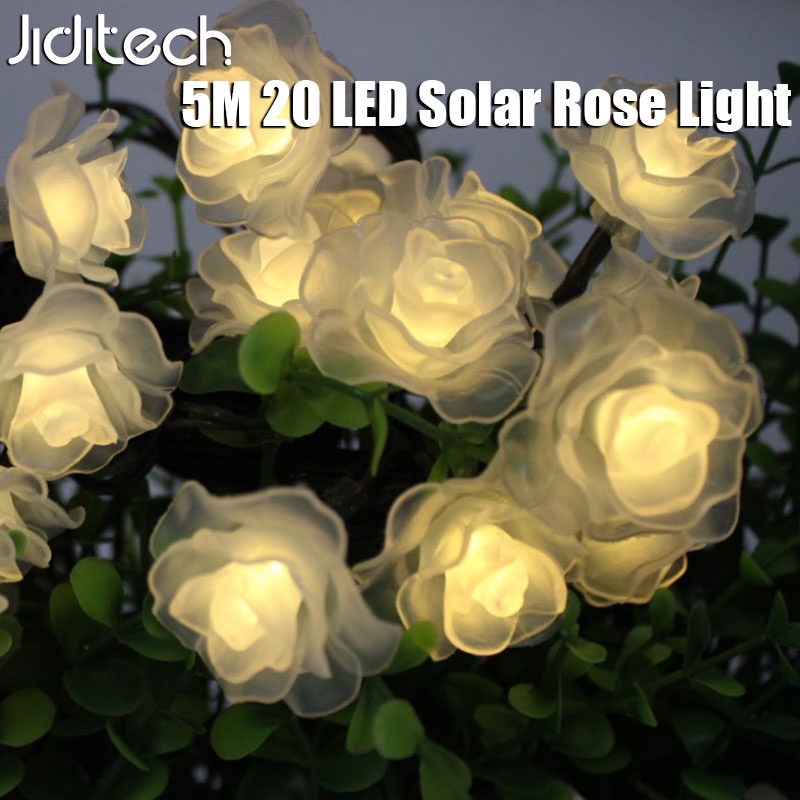 Jiditech 5M 20 LED Solar Rose Light Garland Artificial Rose Flower ...