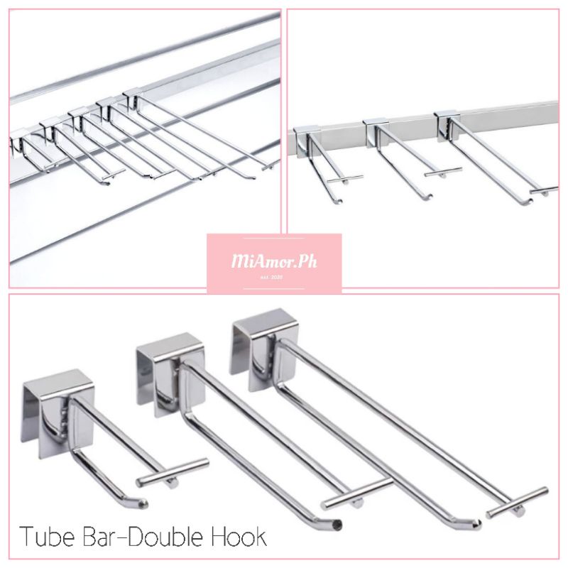 (Per bundle) Heavy Duty Metal Hanging Bar Double Hook Display Hooks ...