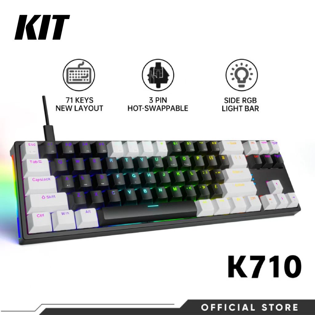 Mechanical Keyboard Hotswappable K710 Wired Gaming Gamer Colorful LED ...