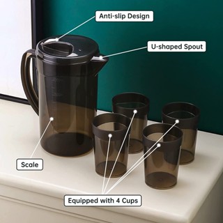 STSF 2L Pitcher Set Free 4 Cups Large Fiberglass Juice Water Container ...