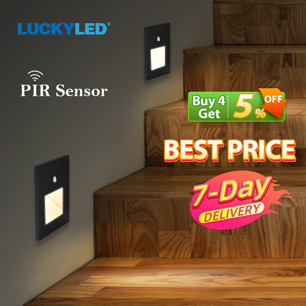LED PIR Motion Sensor Stair Light Recessed Indoor Wall Light Black ...
