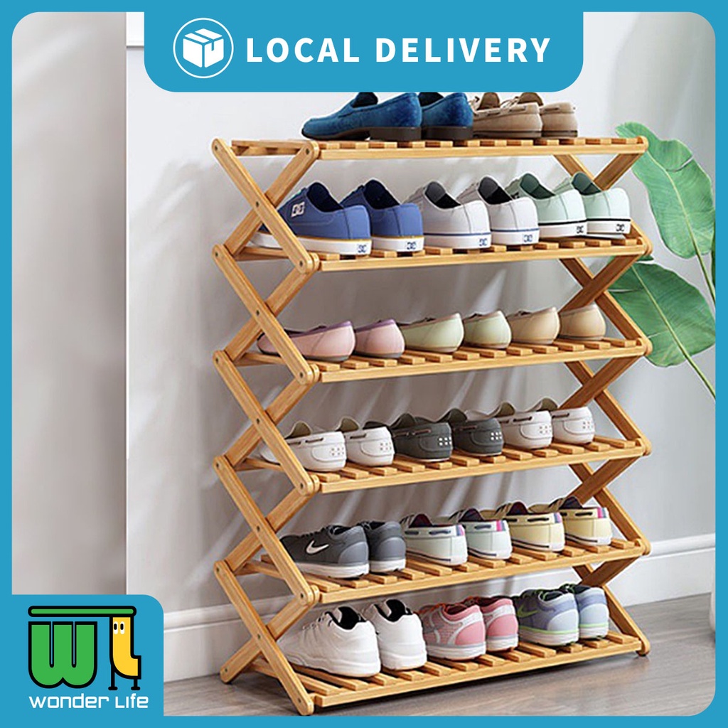 Shoe Rack 6 Layer Solid Wood Organizer Wooden Storage Shelves Stand ...