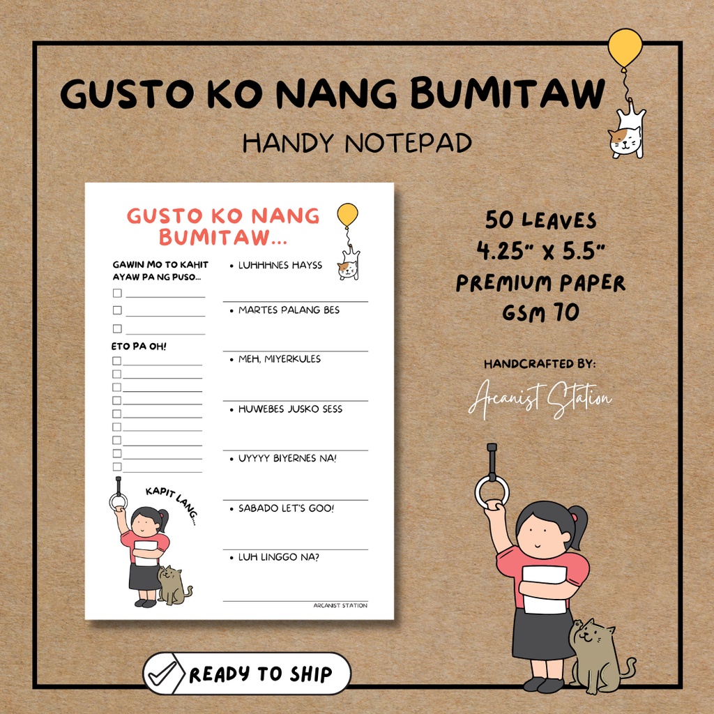 Gusto ko nang bumitaw - Witty Tagalog Weekly Notepad Planner | Shopee ...