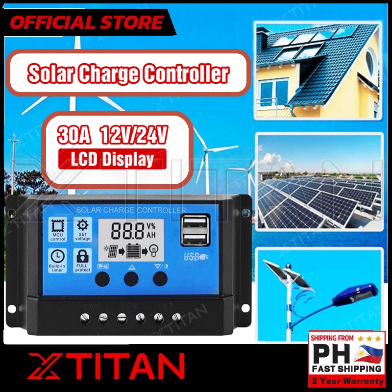30A PWM 12V/24V Solar Panel Regulator Charge Controller Solar Battery ...
