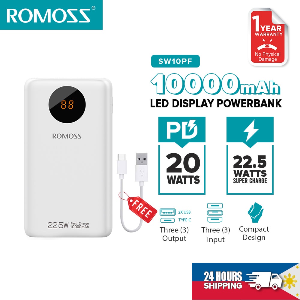 Romoss SW10PF 10000mAh Powerbank 22.5W PD20W 3 input and 3 output Fast ...