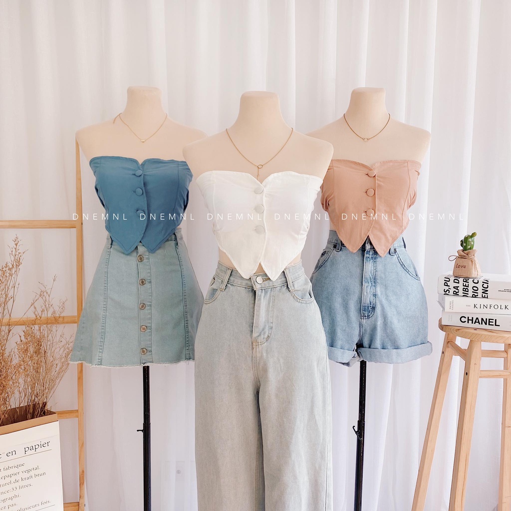 DNEMNLPH Celeste Vintage Button Tube Crop Top - Trendy Korean Bangkok ...