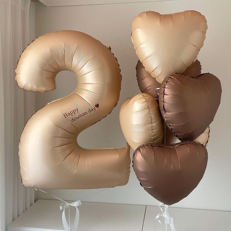18/40Inch Caramel Cream Color Number Balloons 0-9 Large Digital Heart ...