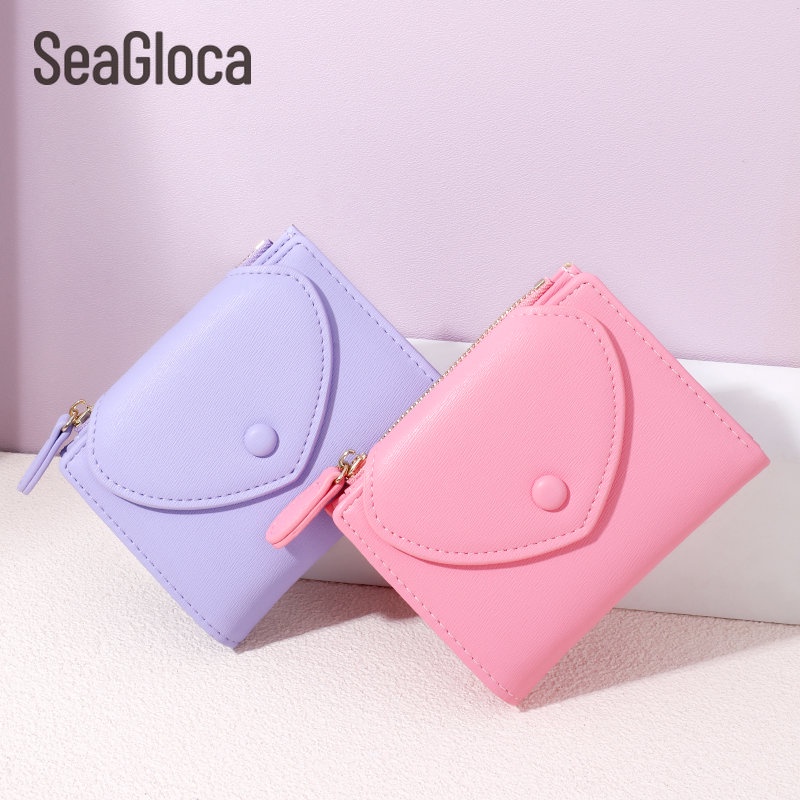 SeaGloca New Cute Solid Color Small Heart Trifold Wallet For Woman No ...