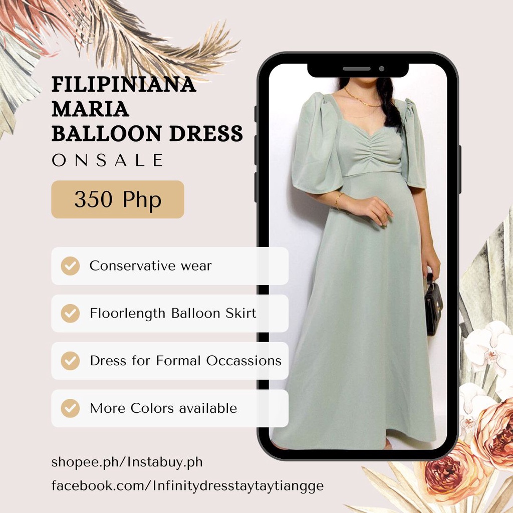 Filipiniana Dress Maria Dress Balloon Cut Puff Sleeves Dress Taytay ...