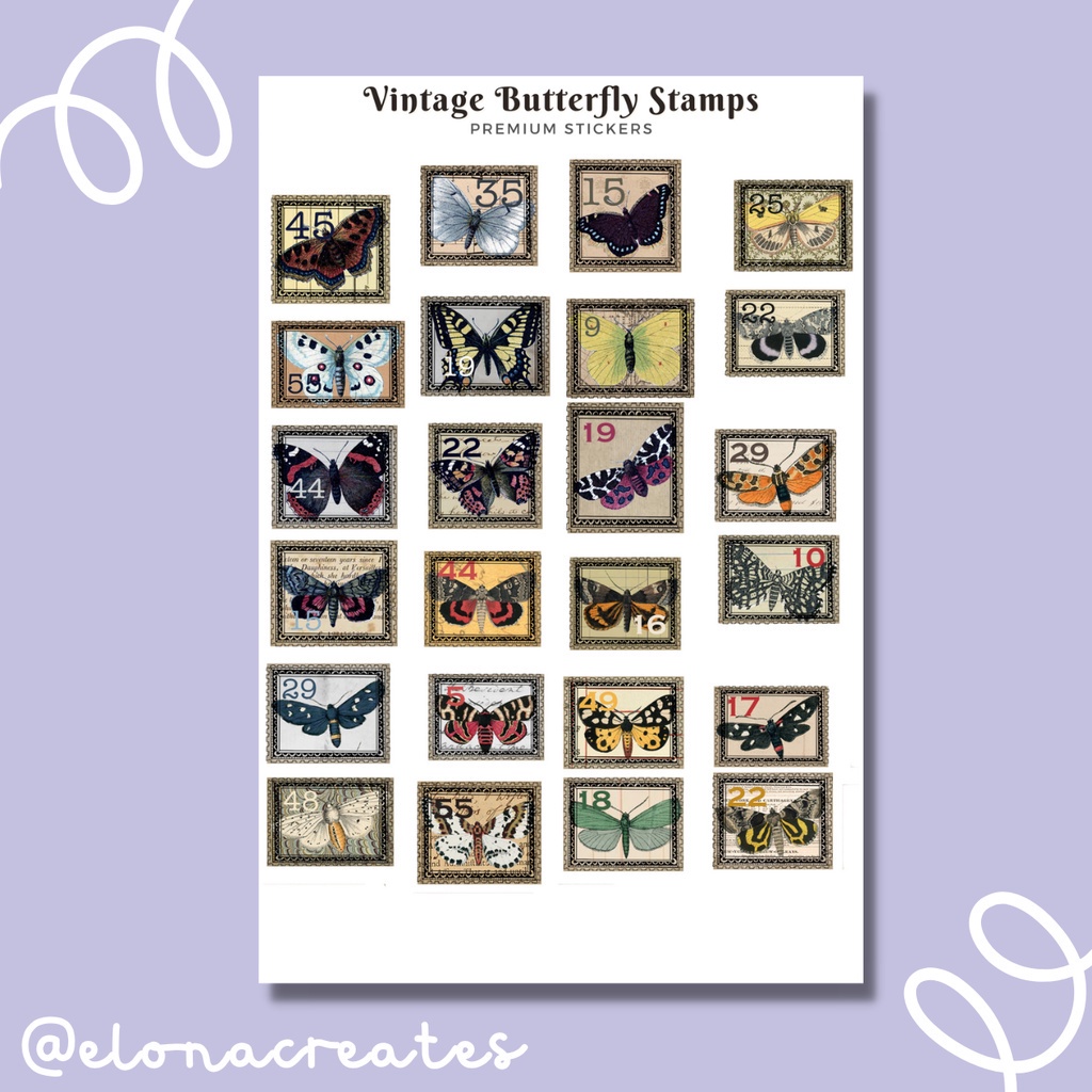 Vintage Butterfly Stamp Stickers For Planners And Journals EC-1083 ...