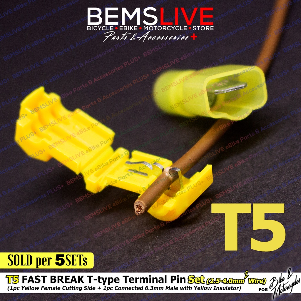 T2 Blue T5 Yellow Fast Break Snap T-type Terminal Pin Wire Connector ...
