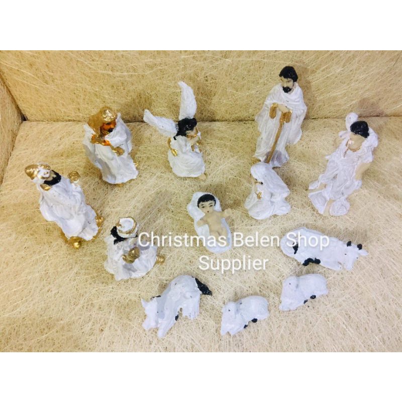 White Gold Nativity Christmas Belen set of 12 pcs (Small size) | Shopee ...