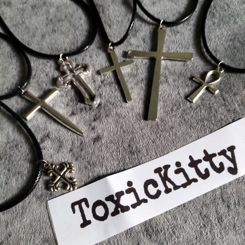 Cross Punk Goth Charm Choker Necklace on Wax Cord | Shopee Philippines