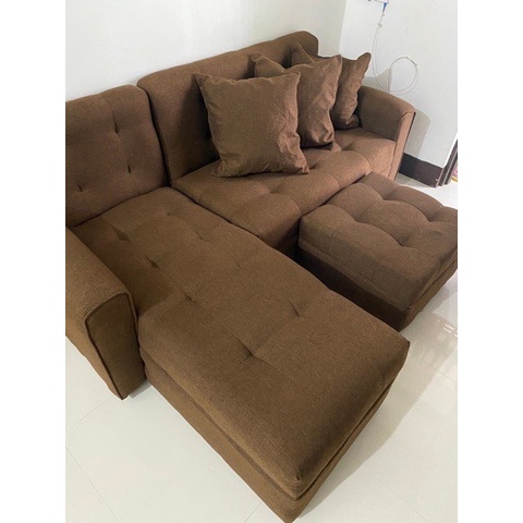 LSHAPE SOFA SET SALA SET BROWN FABRIC WITH 3 PILLOW FREE DELIVERY NCR ...