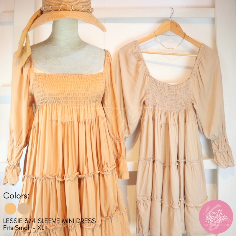 LESSIE 3/4 sleeve Smock Mini Dress (fits Small - XL) | Shopee Philippines