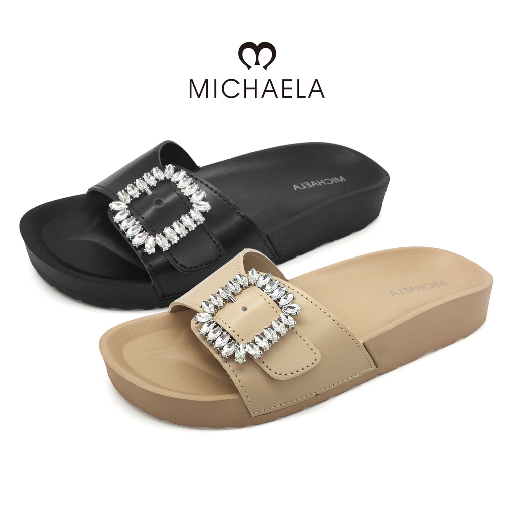 MICHAELA Flat Sandals for Women Big Diamond Buckle Indoor Beach Party ...