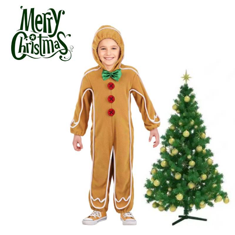 Kids Gingerbread Man Costume Cosplay Bodysuit Stage Performance Dress ...