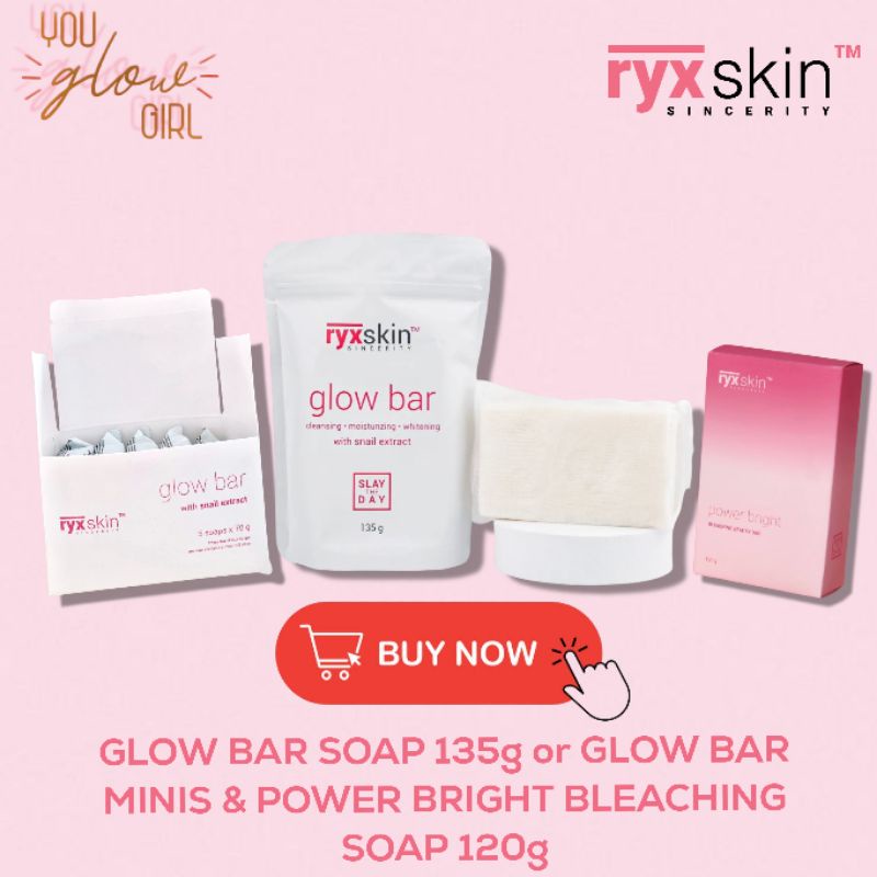 Ryx Skin Glow bar 135g or Glowbar Minis 70g/pc (5pcs per box) & Power Bright Bleaching Soap 120g ...