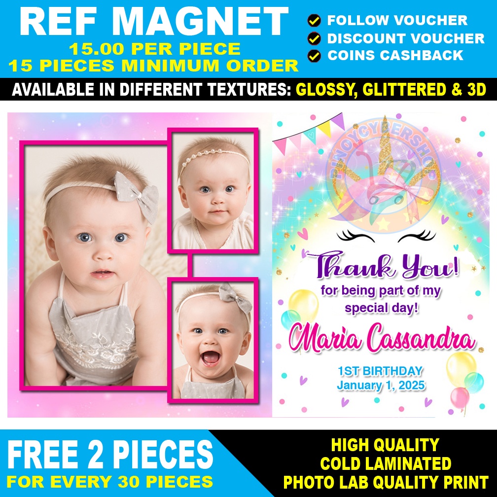 Unicorn Ref Magnet Souvenir for Birthday Christening Baptism Dedication ...