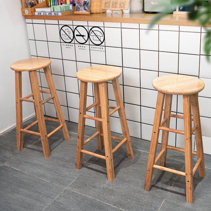 Round Dining Chairs Front Desk Wooden High Chair Nordic Bar Stool Chair ...