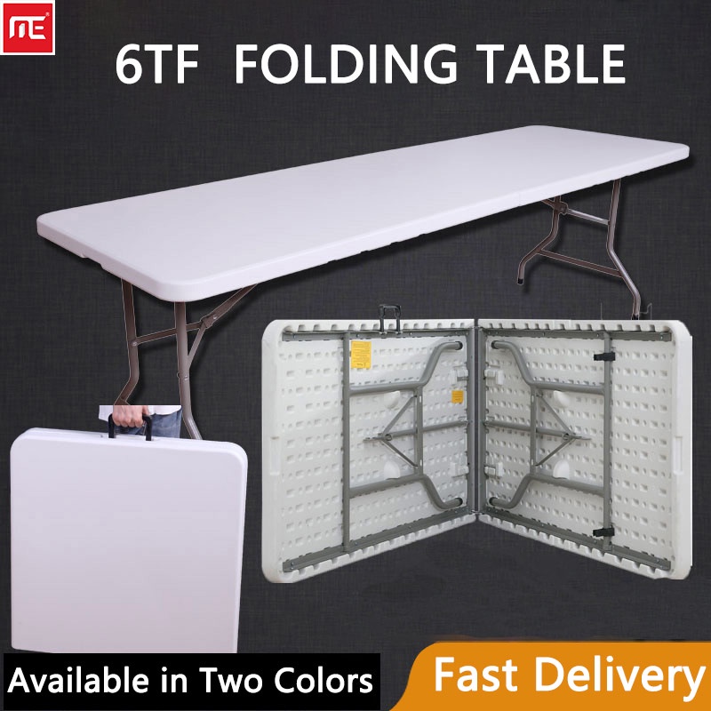 Heavy Duty Folding Table 6 FT/Fold-in-half Table Black/White Steel ...