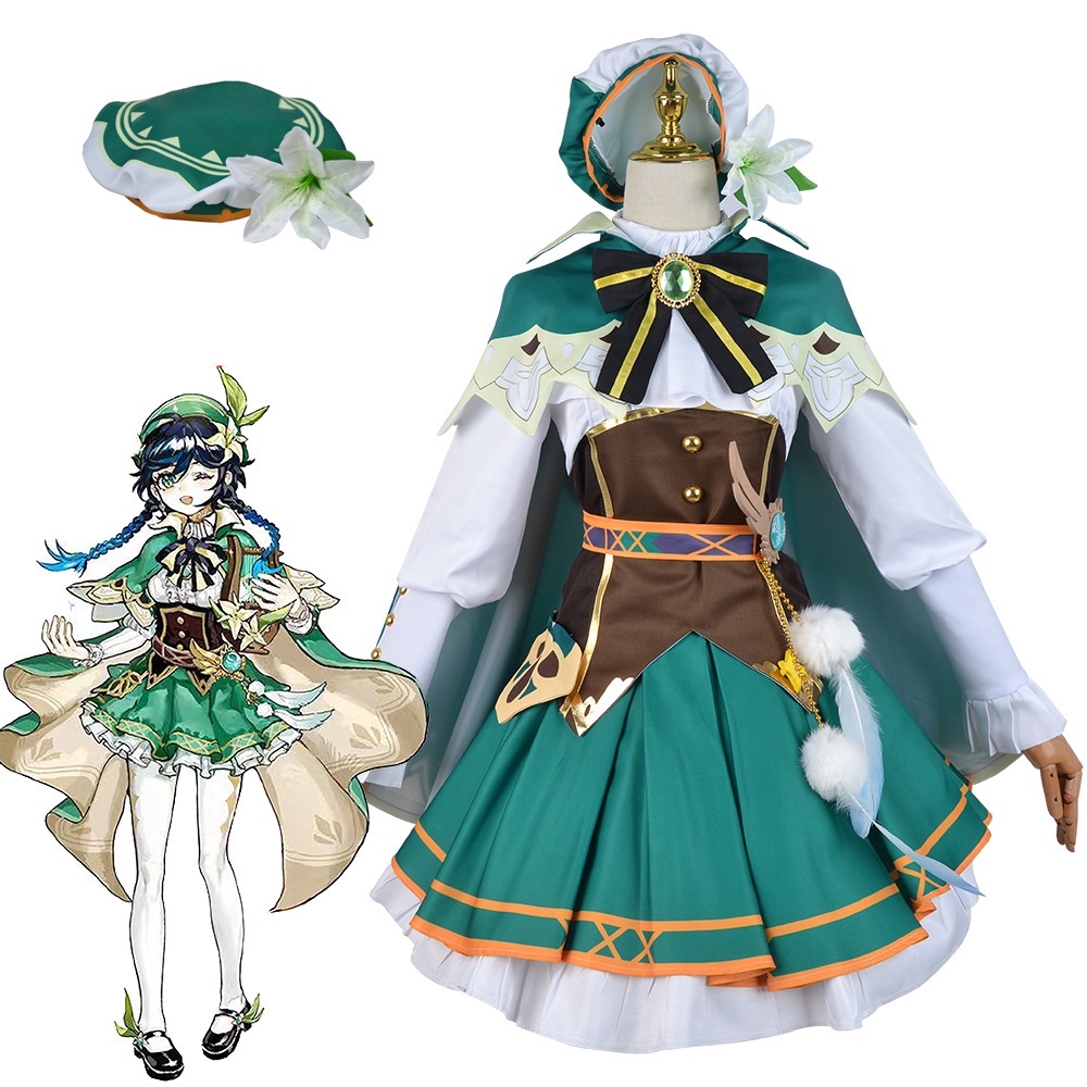 Game Genshin Impact Venti Cosplay Costume Wind God Uniform Wig Suit ...
