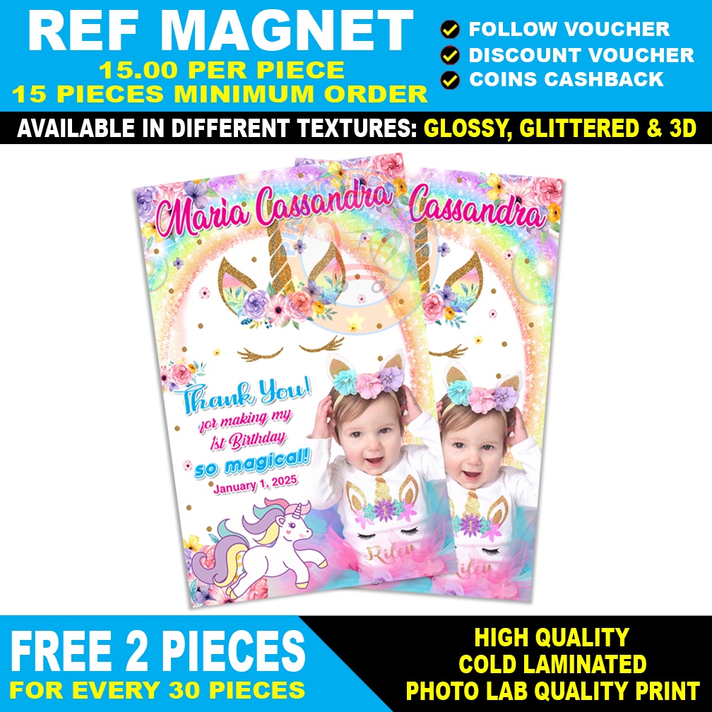 Unicorn Ref Magnet Souvenir for Birthday Christening Baptism Dedication ...