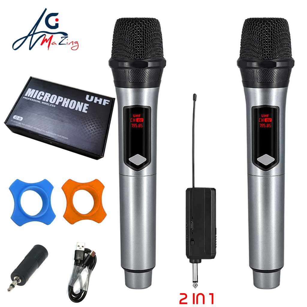 Rechargeable 2 In1 Wireless Microphone, UHF Cordless Handheld Mic ...