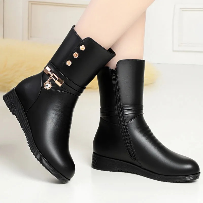 Capomos Korean black leather boots 2022 new ladies leather shoes with ...