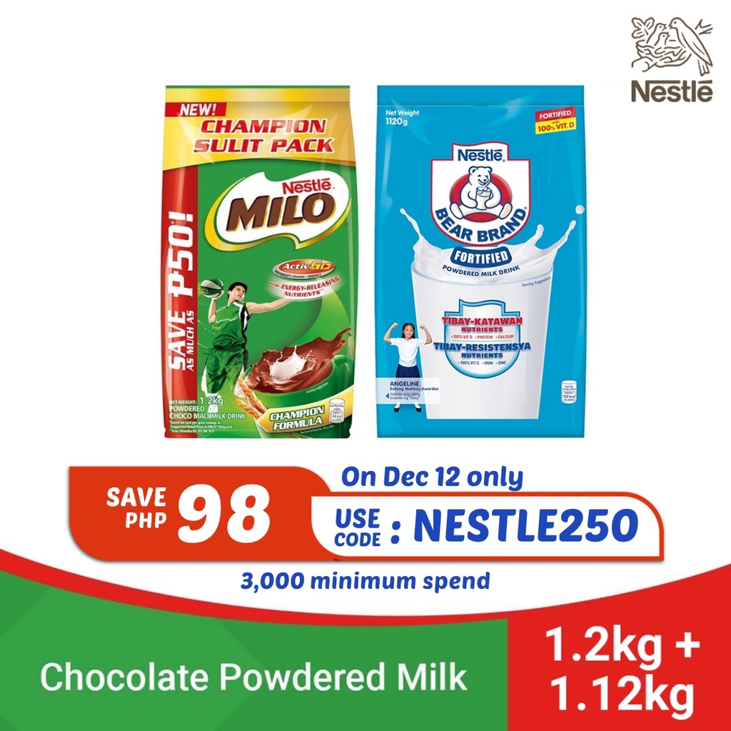Milo Powdered Choco Malt Milk Drink 12kg And Bear Brand Fortified Powdered Milk Drink 112kg