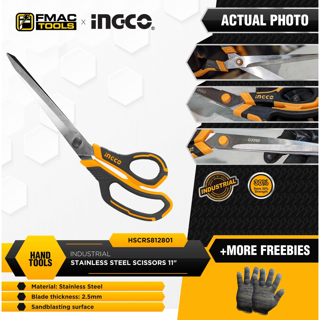 INGCO Stainless Steel Scissors 11" HSCRS812801 + FREEBIES FMAC TOOLS ...