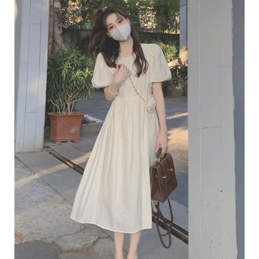 French Loose Milk Sweet Puff Sleeve Dress Off-Season Female Gentle ...