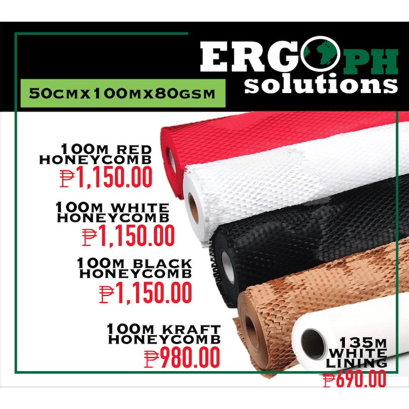 100 meters KRAFT/RED/BLACK/WHITE Eco-friendly Honeycomb Paper Roll and Soft White Lining ...