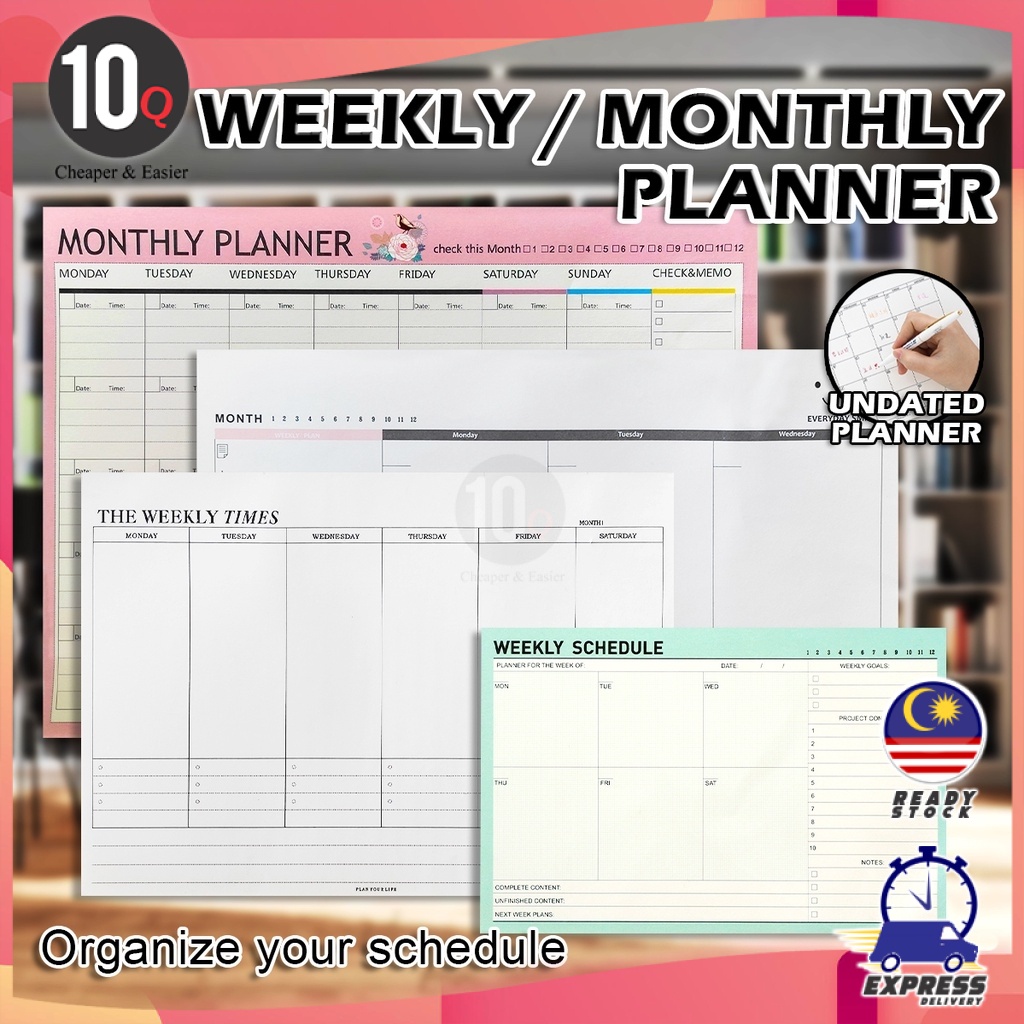10Q Undated Daily / Weekly / Monthly Planner Plan Chart Schedule Table ...