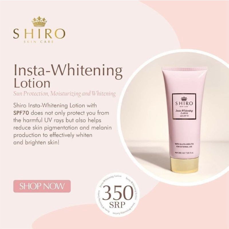 SHIRO Skincare Insta-Whitening Lotion 200G with SPF70 | Shopee Philippines