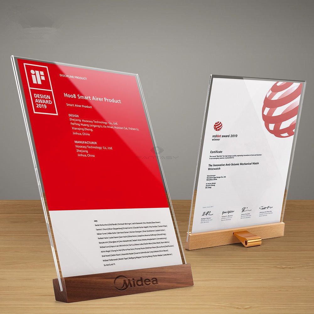 SVIAO A4 Certificate photo frame desktop display stand L type back WOOD ...