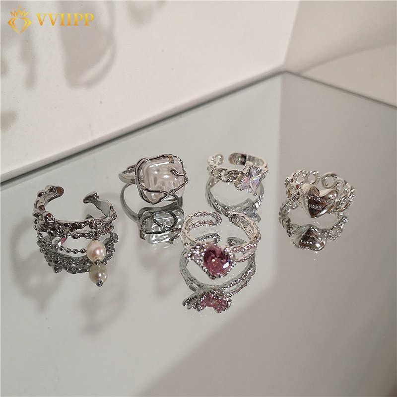 Elegant Heart Jewel Rings Vintage Silver Finger Ring for Women ...