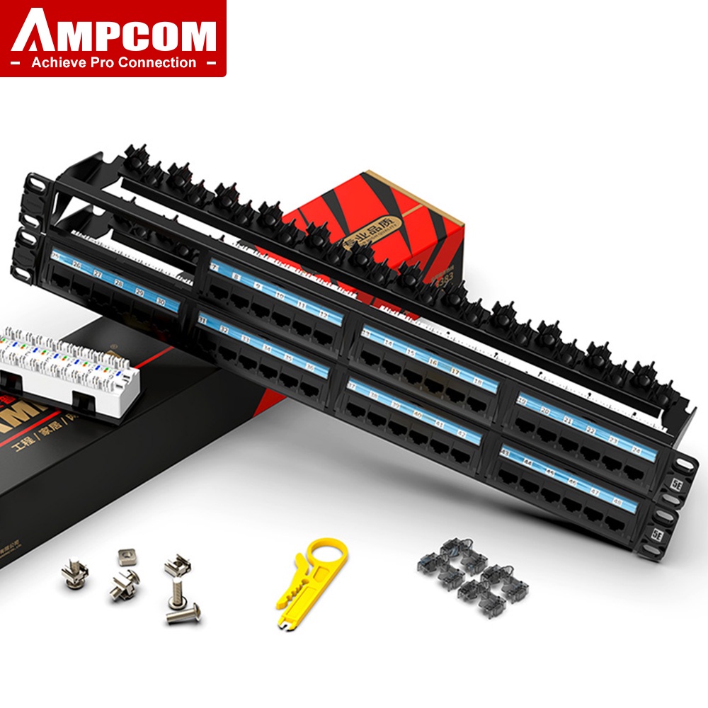 Ampcom Patch Panel, Cat6 1U/2U 24-Port/48-Port Rackmount Or Wall Mount ...