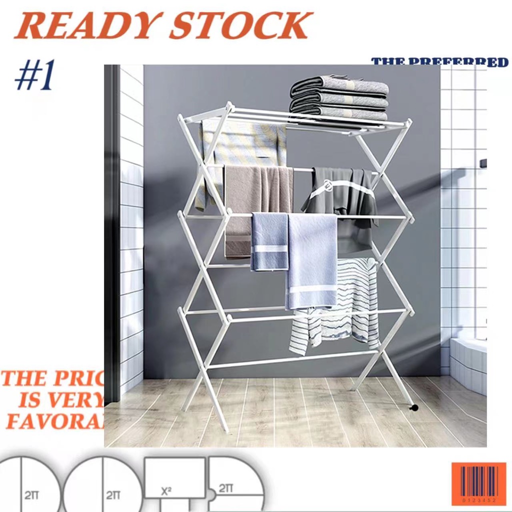 COD Foldable Clothes hanger Retractable floor drying rack Multi-layer ...
