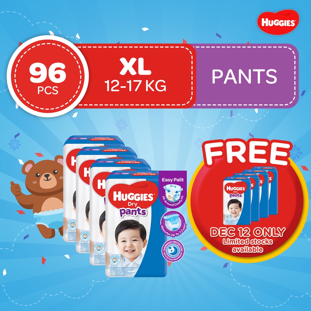 Huggies Dry Pants XL 12 pcs (Buy 4 packs, Take 4 packs FREE) (96 pcs ...