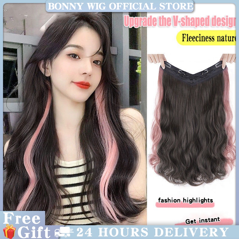 Wig long hair fluffy seamless large wavy long curly hair dyed gradient ...
