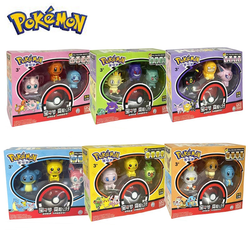 Pokemon Anime Figure Pikachu Face Changing Poke Ball Set Eevee Gengar ...