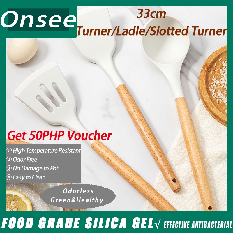 Wooden Handle White/Grey Color Non-stick Food Grade Silicone Kitchen ...