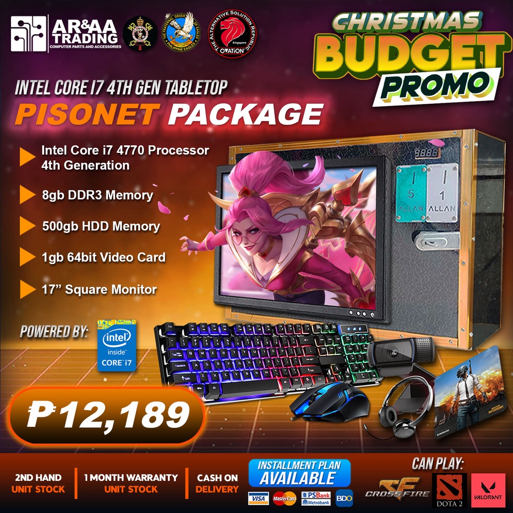 TABLETOP PISONET PACKAGE-Intel Core i7 4770 Processor-8gb DDR3 500gb HDD-17" Square Monitor(4th ...