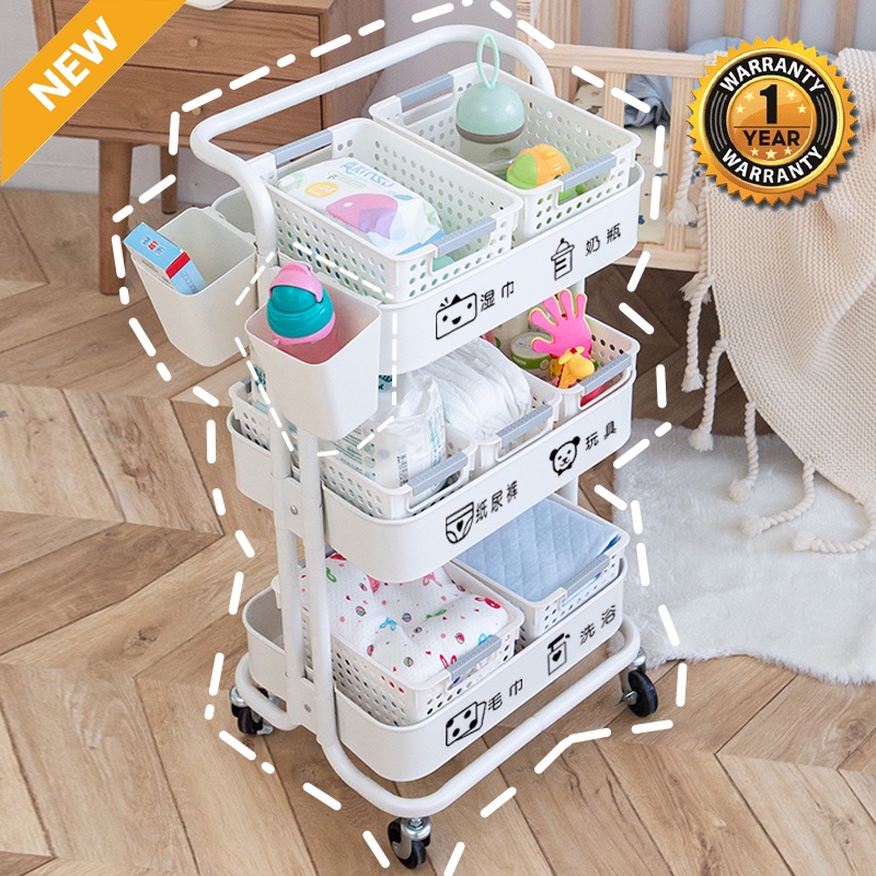 Kitchen Trolley Rolling Utility Cart Bedroom Storage Rack Bathroom ...