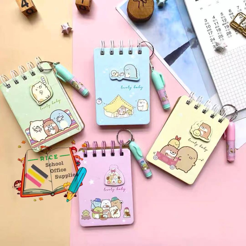 Rice Korean Cutie Character Mini Spring NotePad With Pen (Random Design ...