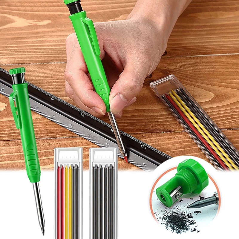 Solid Carpenter Pencil Set with Built-in Sharpener/ Deep Hole ...